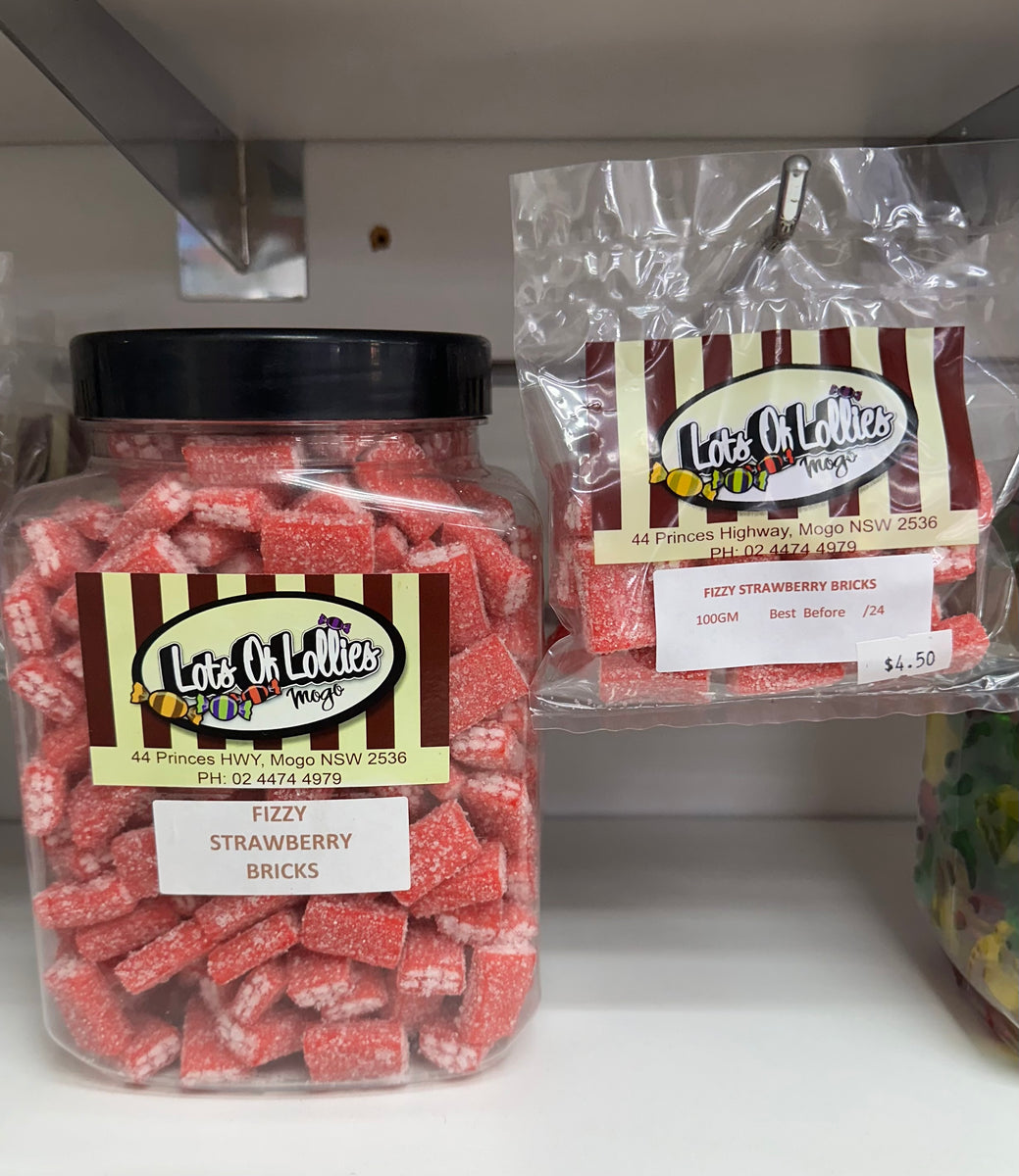 Fizzy Strawberry Bricks – Lots of Lollies Mogo